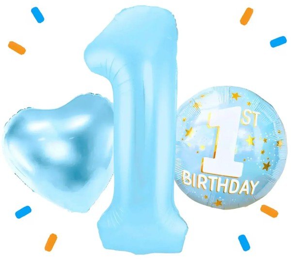 1 Jaar XL Trosje Blauw - Gevuld Met Helium - 86 cm